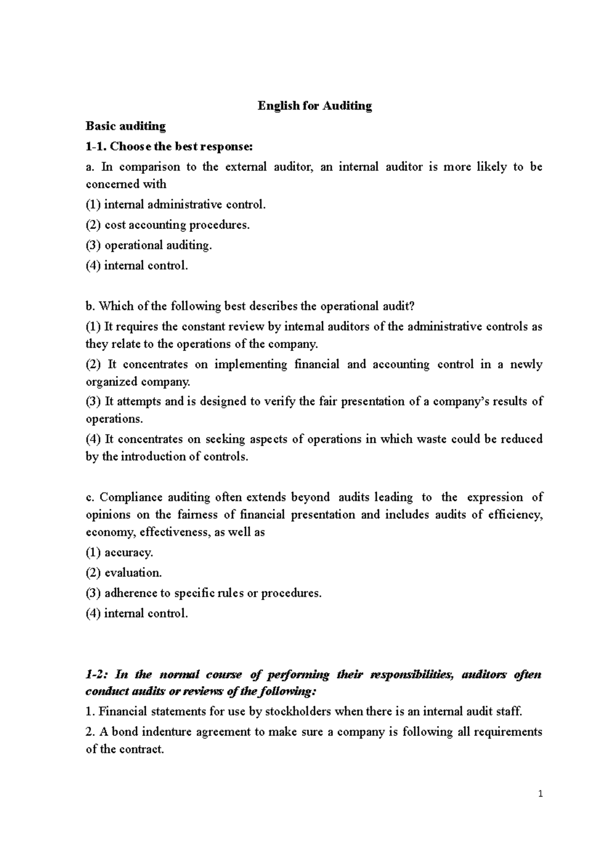 Homework - Auditing - Tiếng anh kế toán - English for Auditing Basic ...