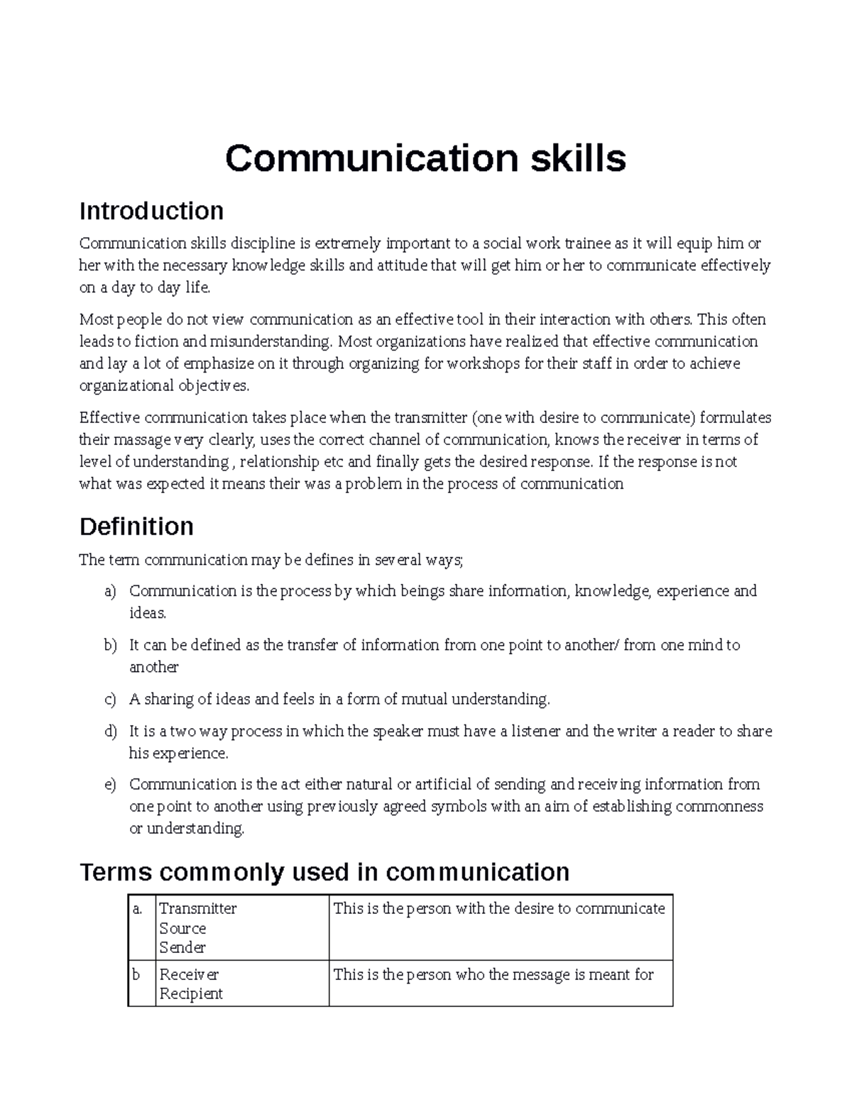 Communication Skills Lecture Notes 1 Communication Skills 