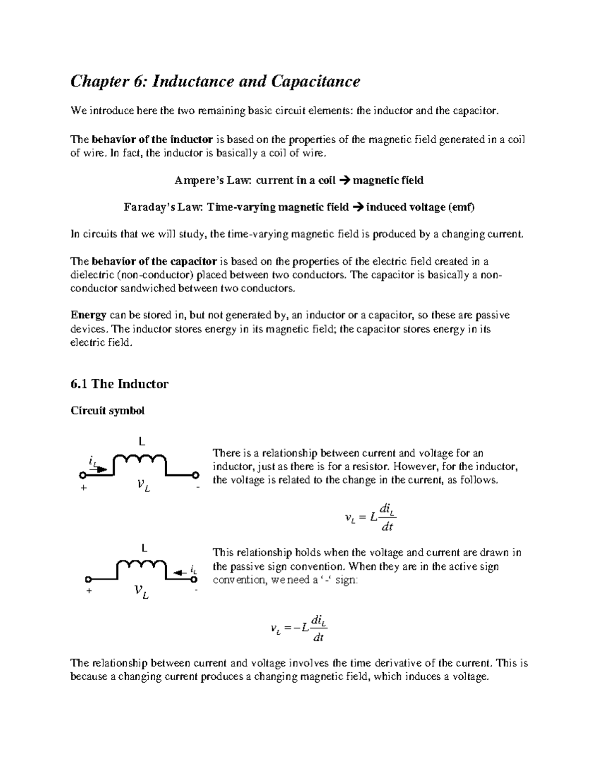 Chapter 6 Inductors and Capacitors - Chapter 6: Inductance and ...