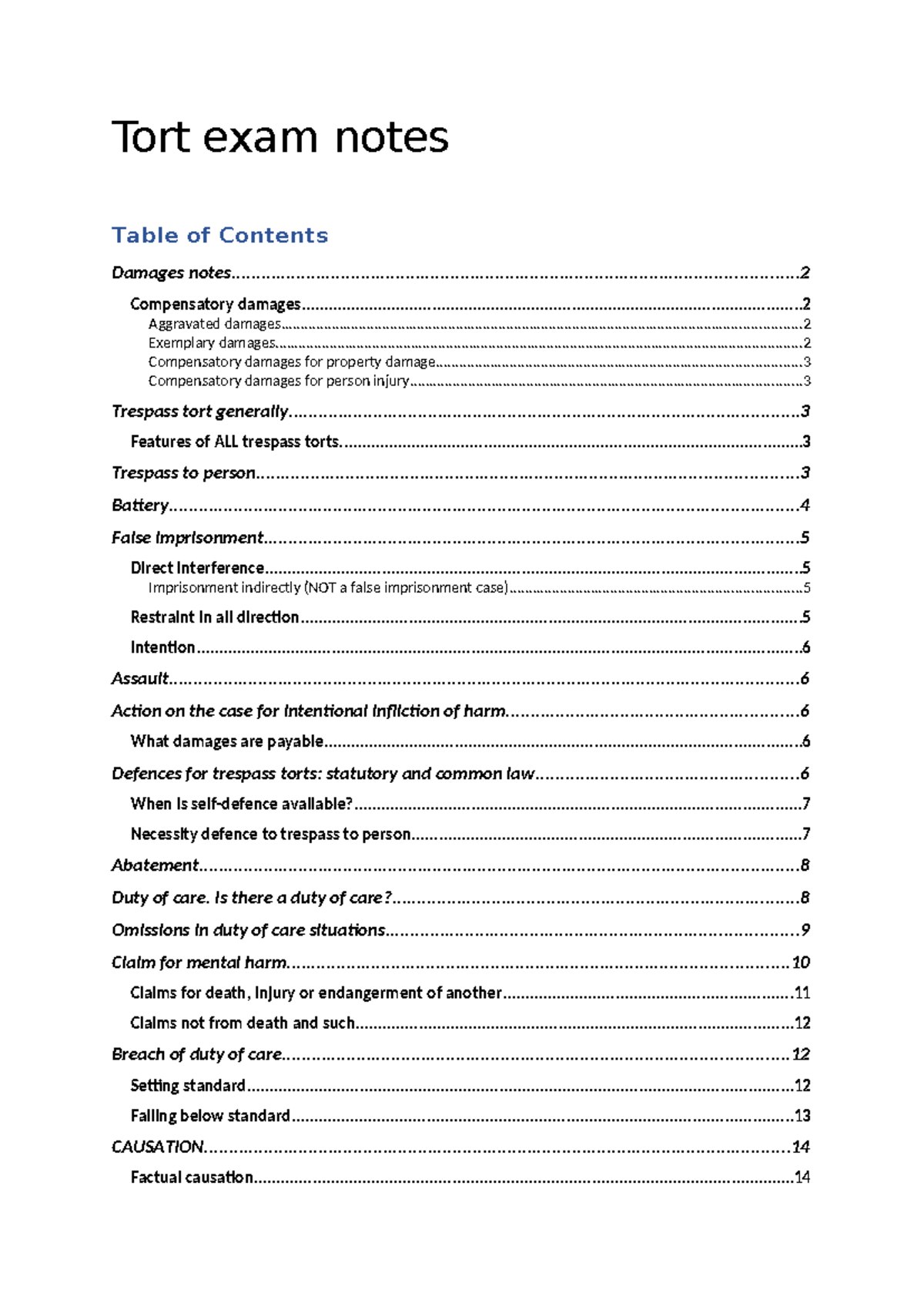 Tort exam notes - Summary Torts - Tort exam notes Damages - Studocu