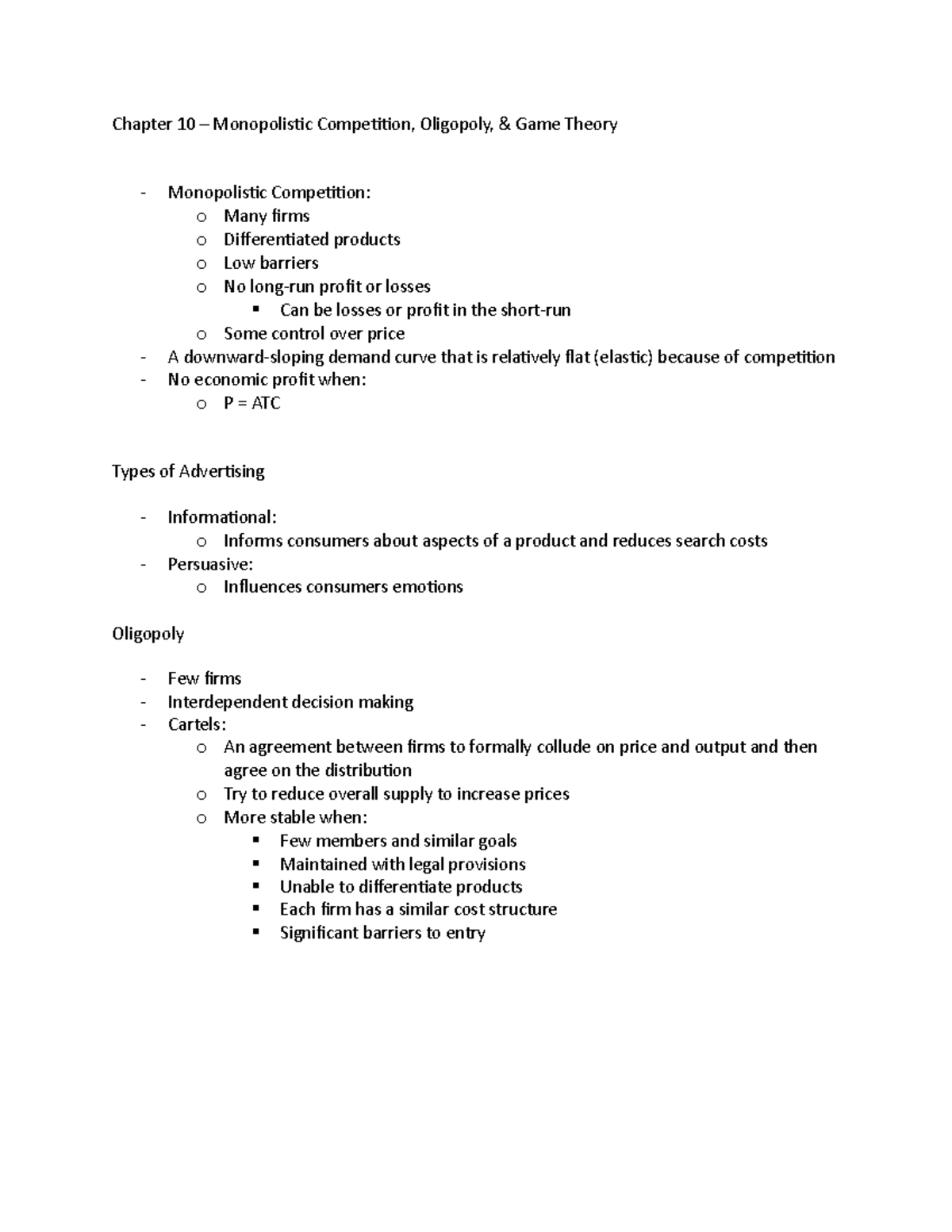 Micro 4-11 - Lecture Notes on Monopolistic Competition, Oligopoly, and ...