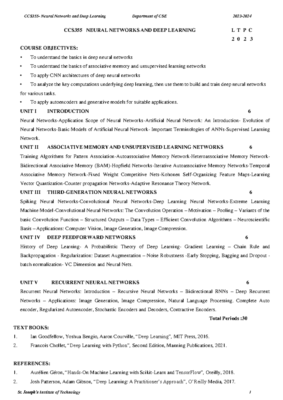 DL Question Bank - CCS355 NEURAL NETWORKS AND DEEP LEARNING L T P C 2 0 2 3 COURSE OBJECTIVES ...