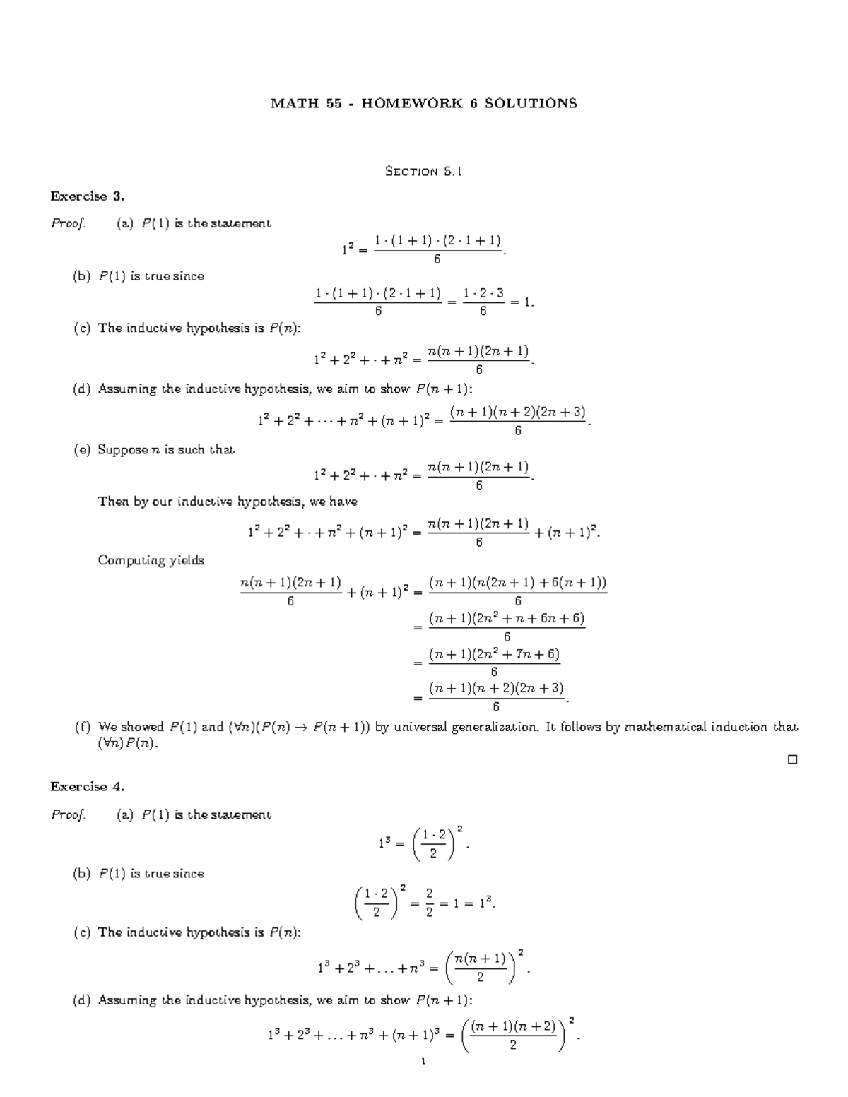 Math 55 Homework 6 Solutions - Section 5. Exercise 3. Proof. (a) P (1 ...