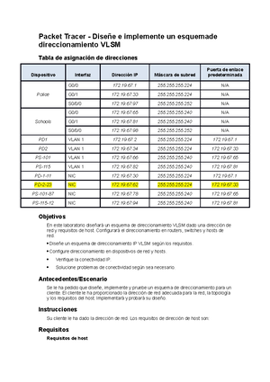 4 Packet Tracer - VLSM Práctica de Diseño e Implementación - Topología Recibirá una de tres ...