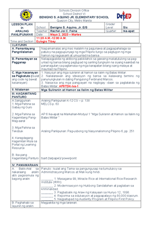 DLP-Mayo 3-AP - semi-detailed lesson plan - I A. Pamantayang ...