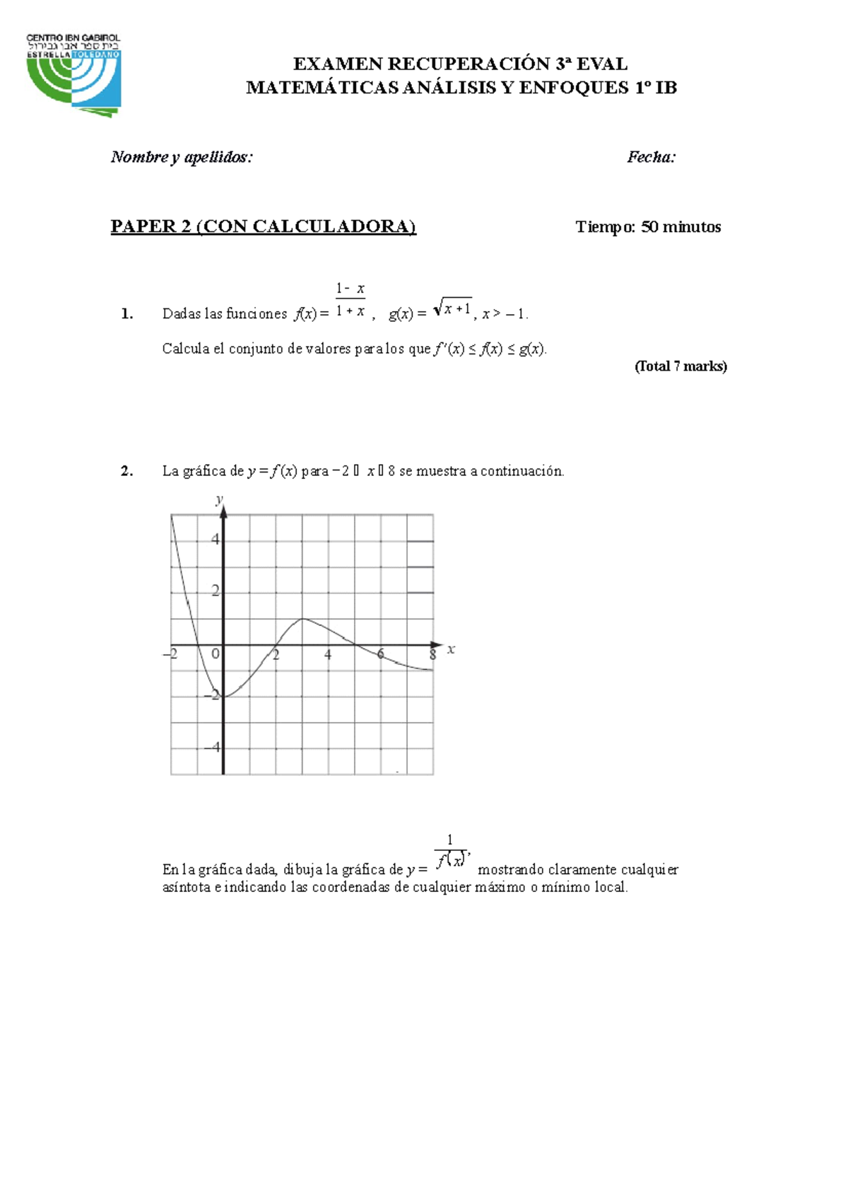 Examen Recuperación exp,log, func ,trigonom, vectores, probab ...