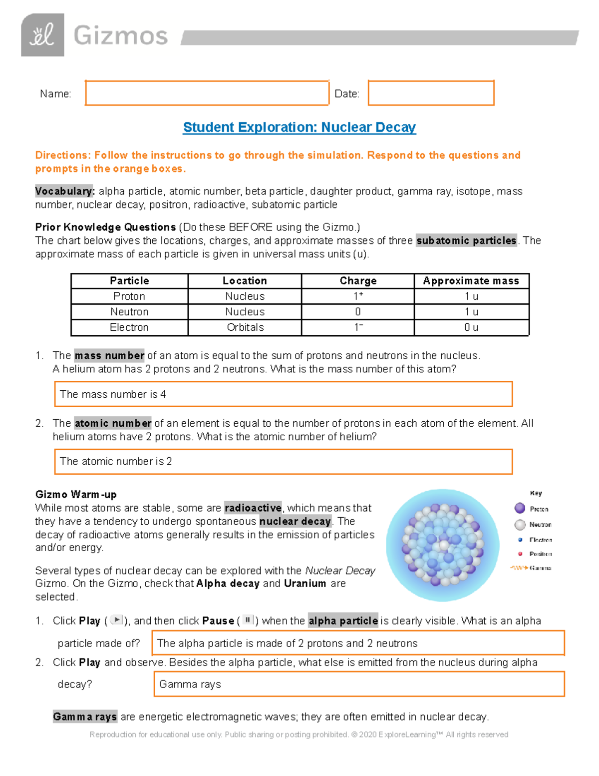 Chem Nuclear Decay Gizmo - Name: Date: Student Exploration: Nuclear ...