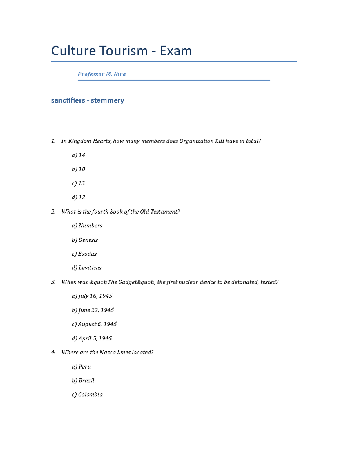 Culture Homework 2 - Spring Semester 2021 - Culture Tourism - Exam ...