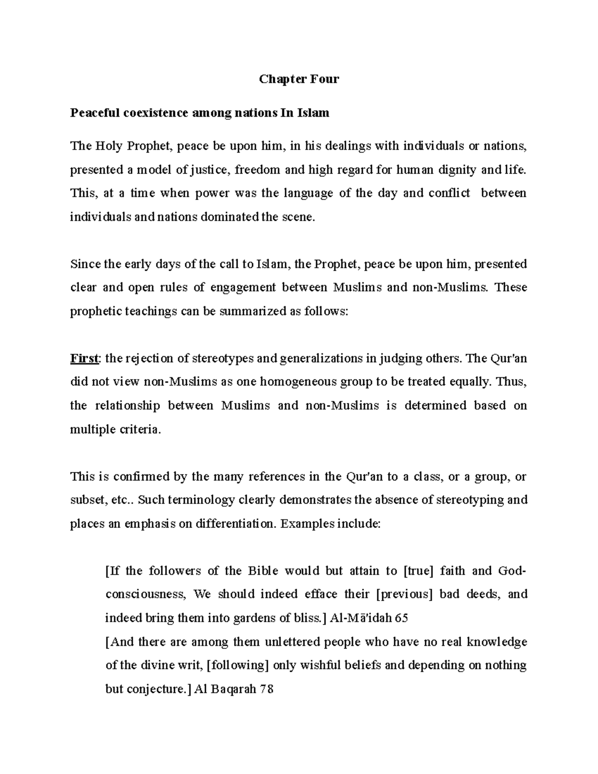 Chapter Four - islam 101 - Chapter Four Peaceful coexistence among ...