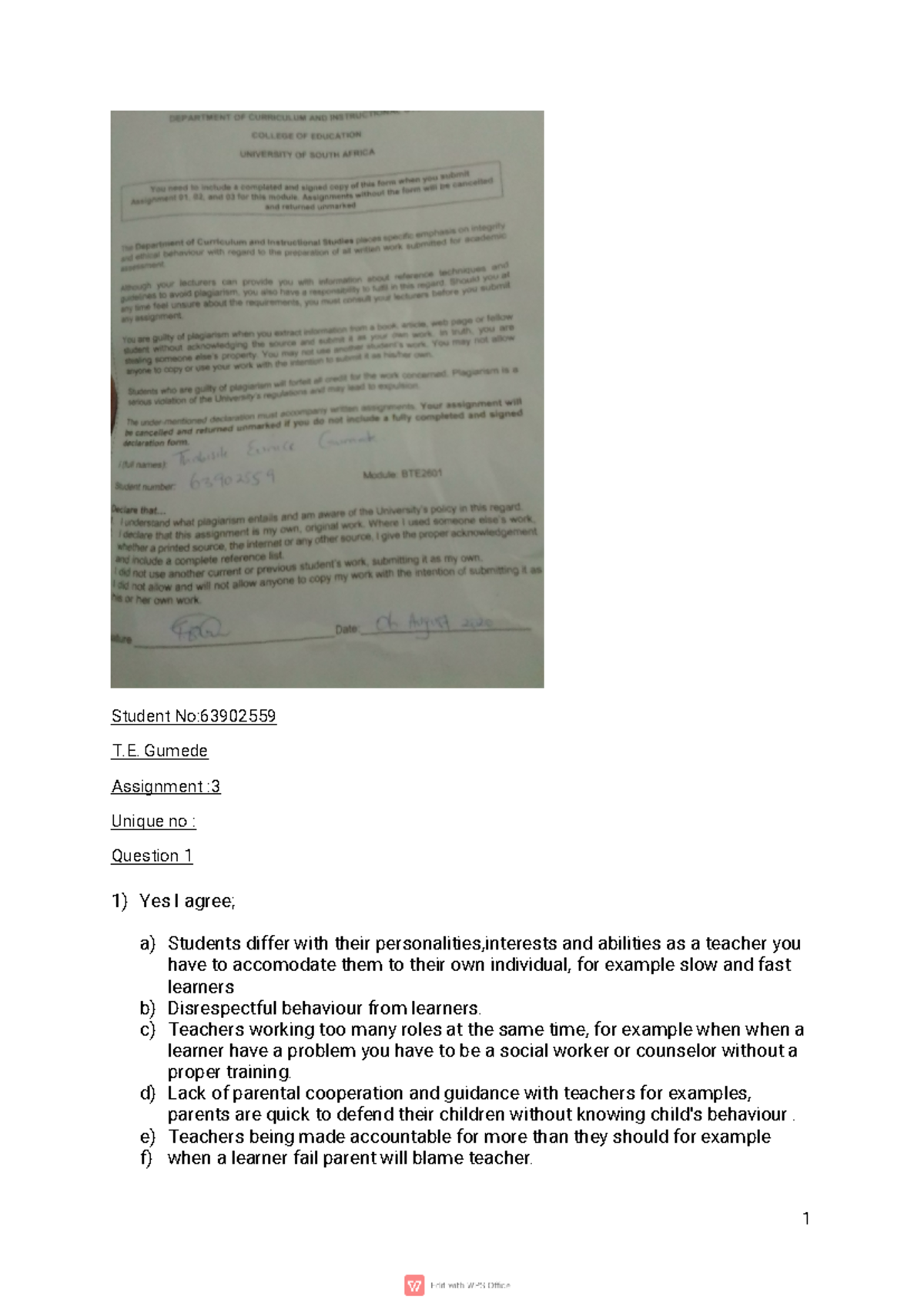 Share BTE 2601 Assignment 3 - StudentNo: 63902559 T.E Assignment: 3 ...