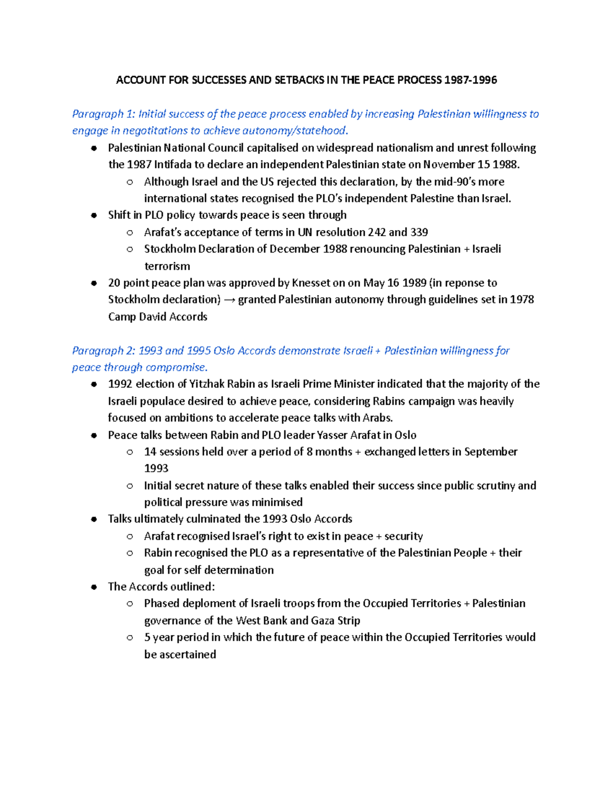 Success+setbacks to peace process essay plan - ACCOUNT FOR SUCCESSES ...