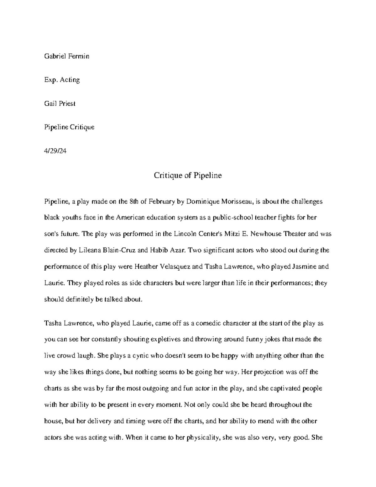 Pipeline Critique - ssss - Gabriel Fermin Exp. Acting Gail Priest ...