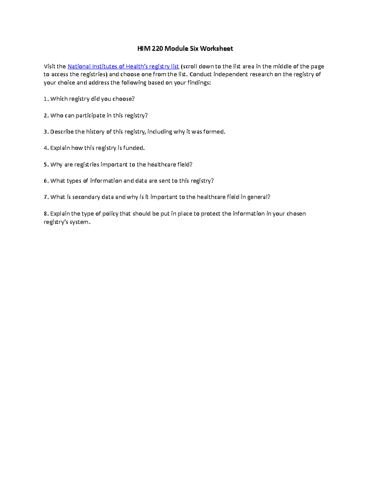 HIM 220 Module Six Worksheet - HIM 220 Module Six Worksheet Visit the ...