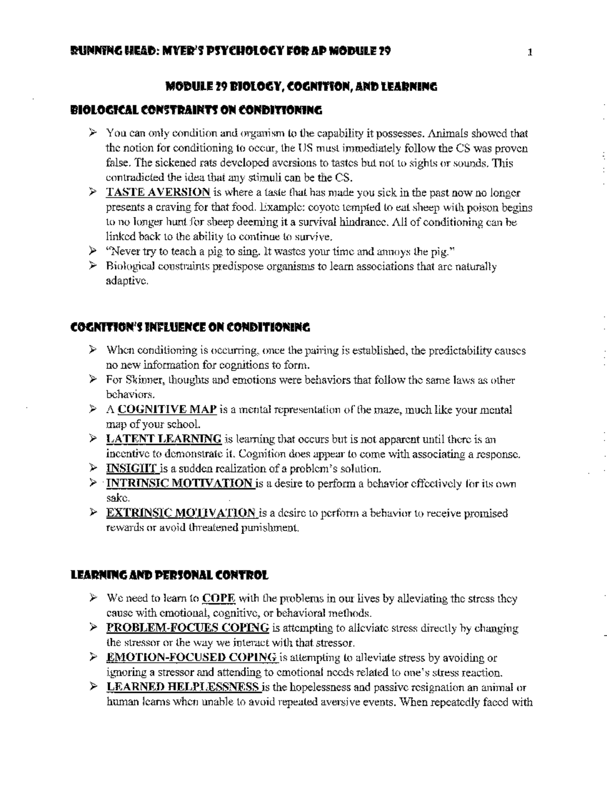 Module 29 - CHEAT SHEET - PSY 150 - Studocu