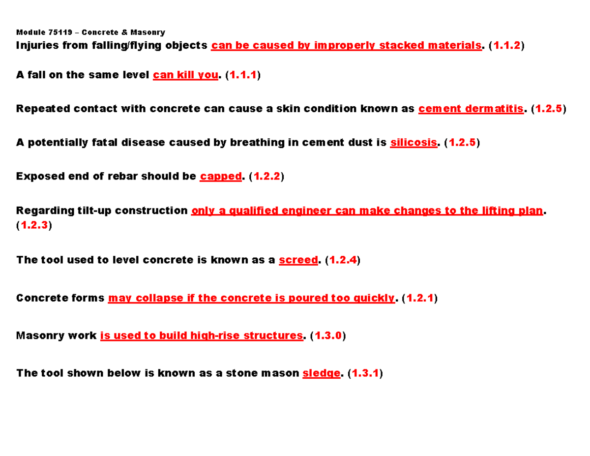 Key points 8 - ……. - Module 75119 – Concrete & Masonry Injuries from ...