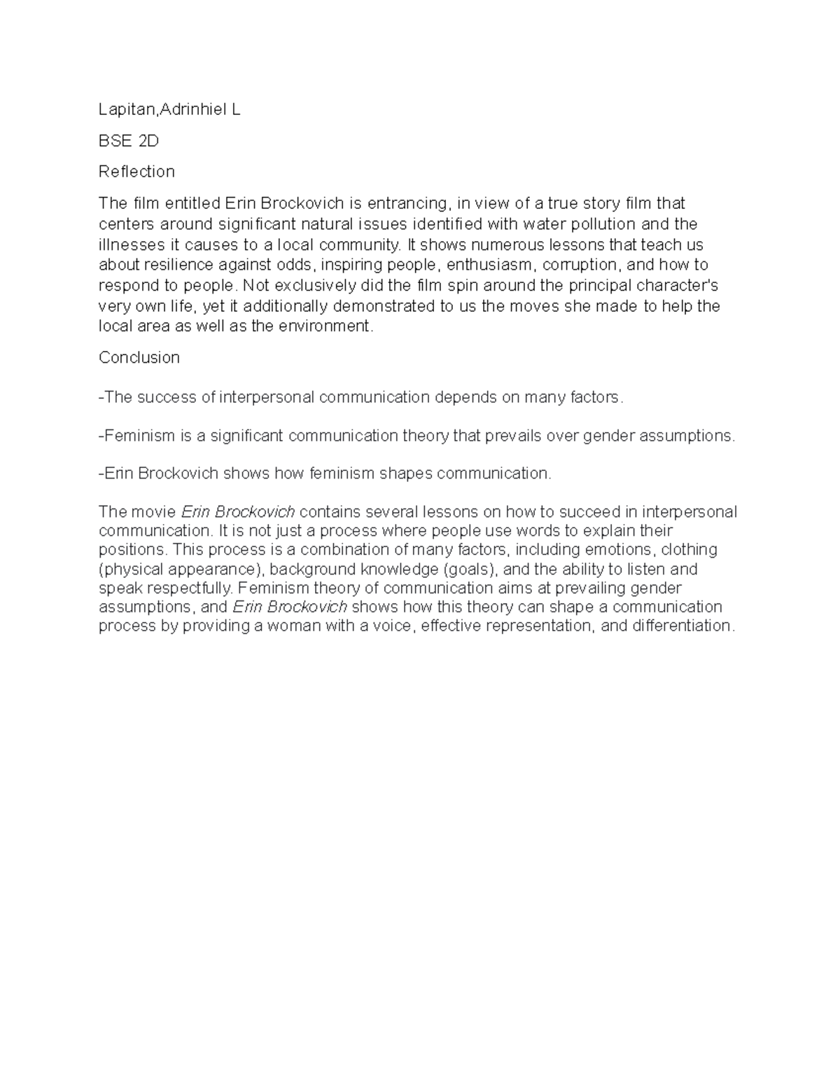 Reflection for internet - Lapitan,Adrinhiel L BSE 2D Reflection The ...