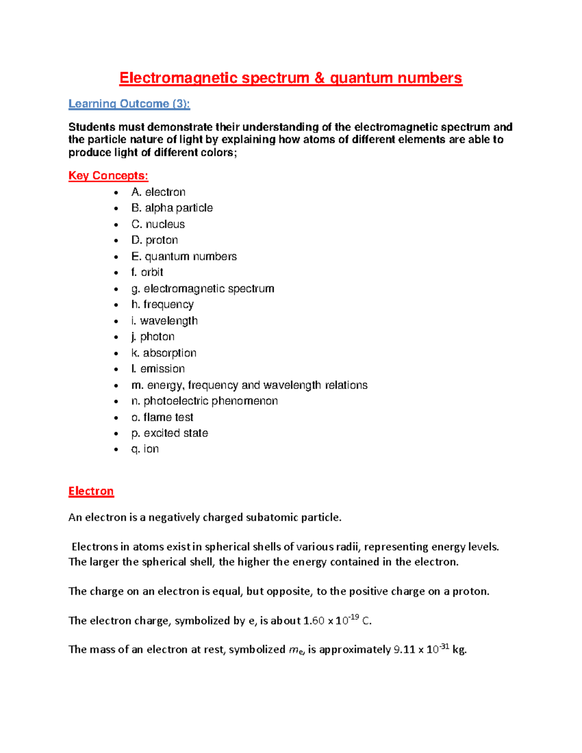 Electromagnetic spectrum & quantum numbers - Electromagnetic spectrum ...
