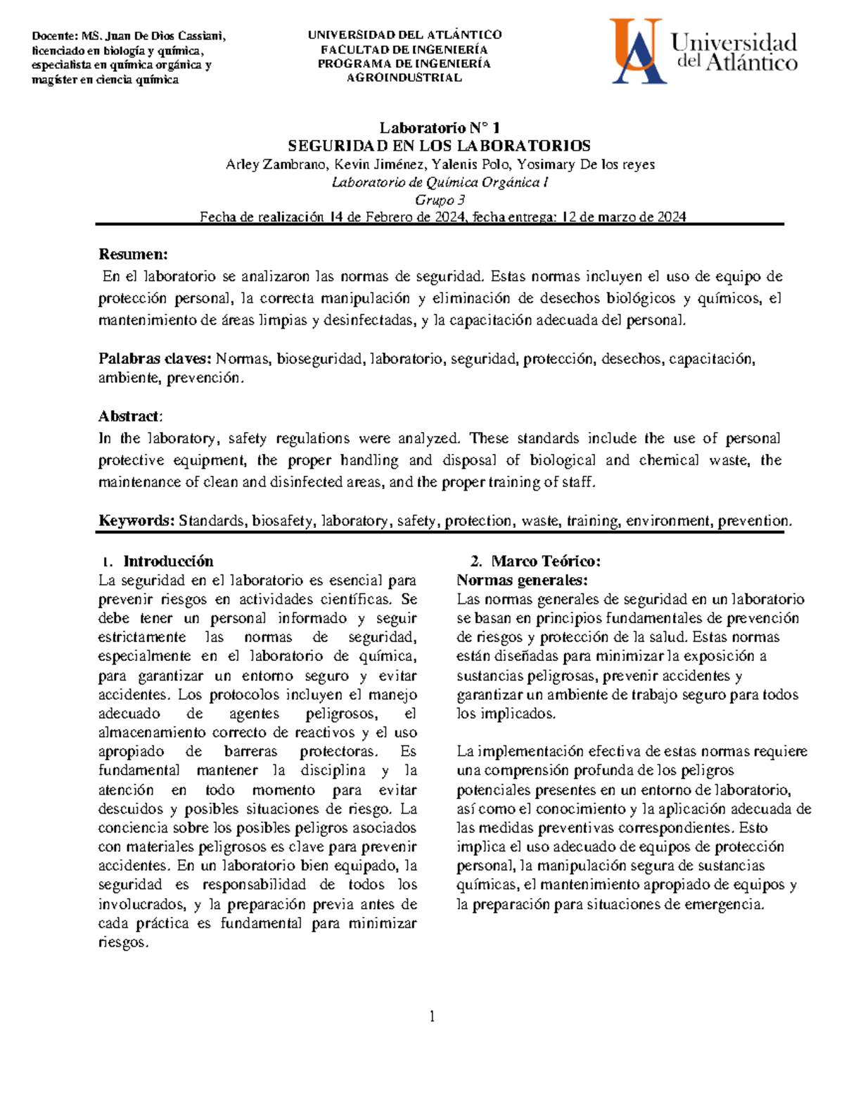 Seguridad EN EL Laboratorio - FACULTAD DE INGENIERÍA PROGRAMA DE ...