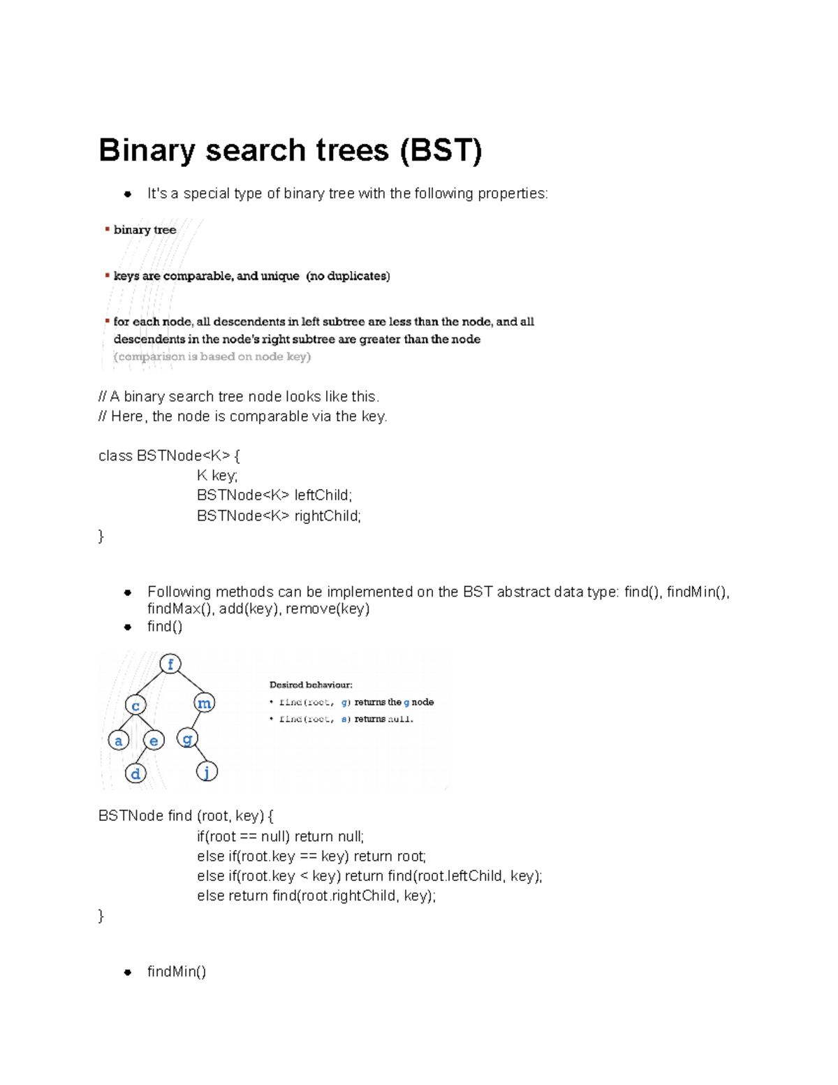 Binary search trees (BST) - // Here, the node is comparable via the key ... Binary search trees (BST) - // Here, the node is comparable via the key ...