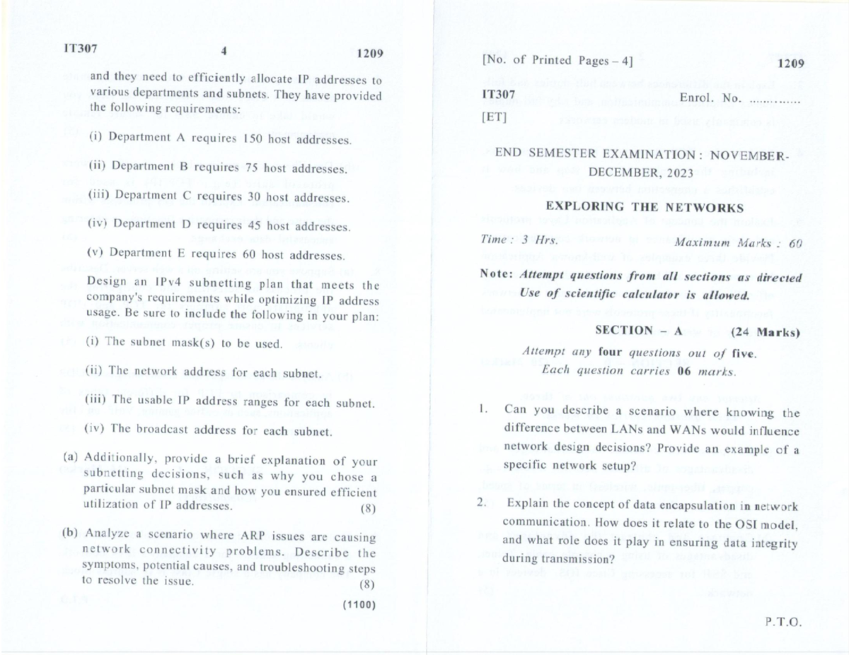 Exploring the network 2023 - IT307 4 1209 of Printed Pages 1209 and ...