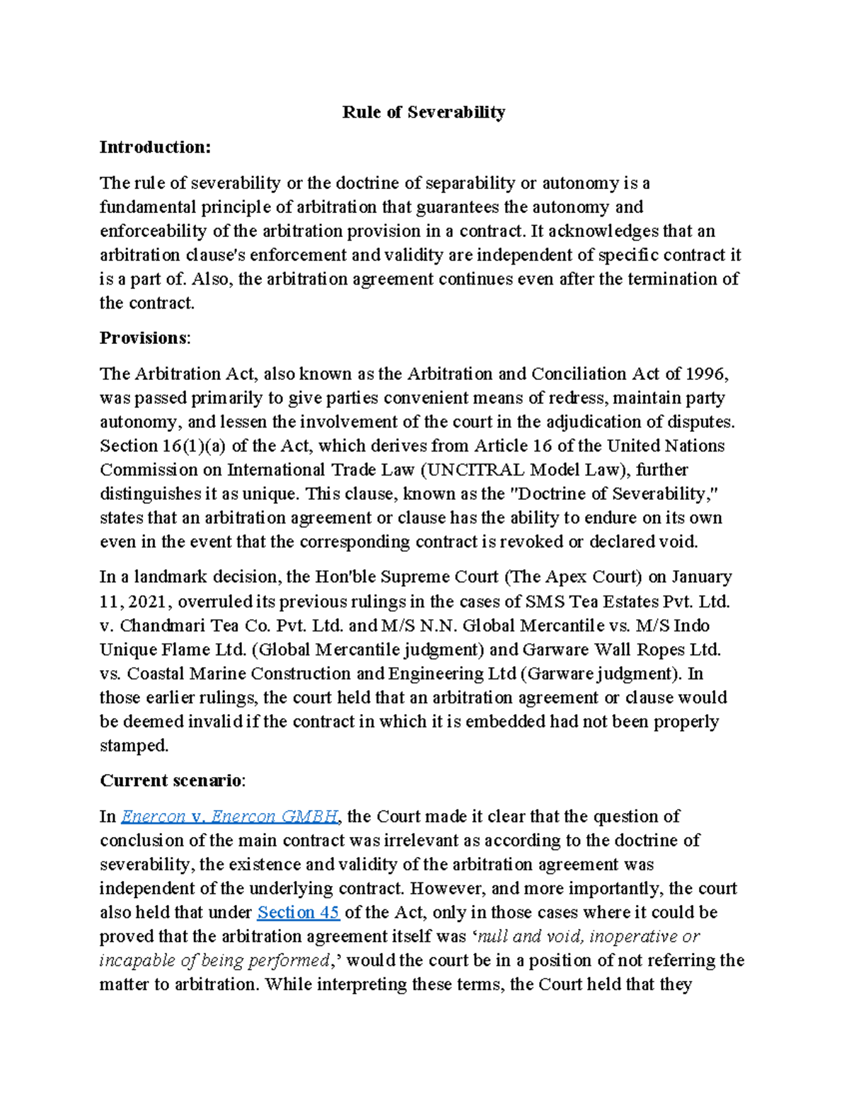 Rule of Severability - Rule of Severability Introduction: The rule of ...