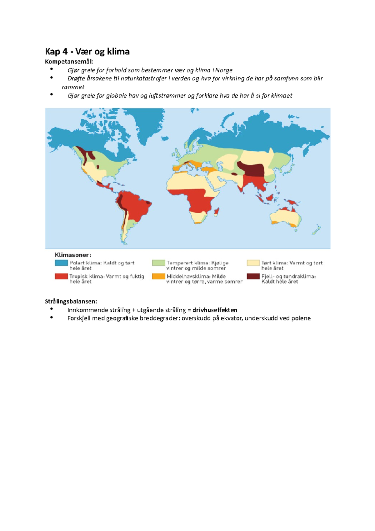 Kap 4 vær og klima - kap 4 - Kap 4 - Vær og klima Kompetansemål: Gjør ...