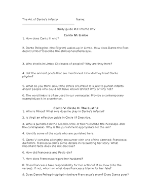 Dante's Inferno Midterm Study Guide - The Art of Dante’s Inferno Ana ...