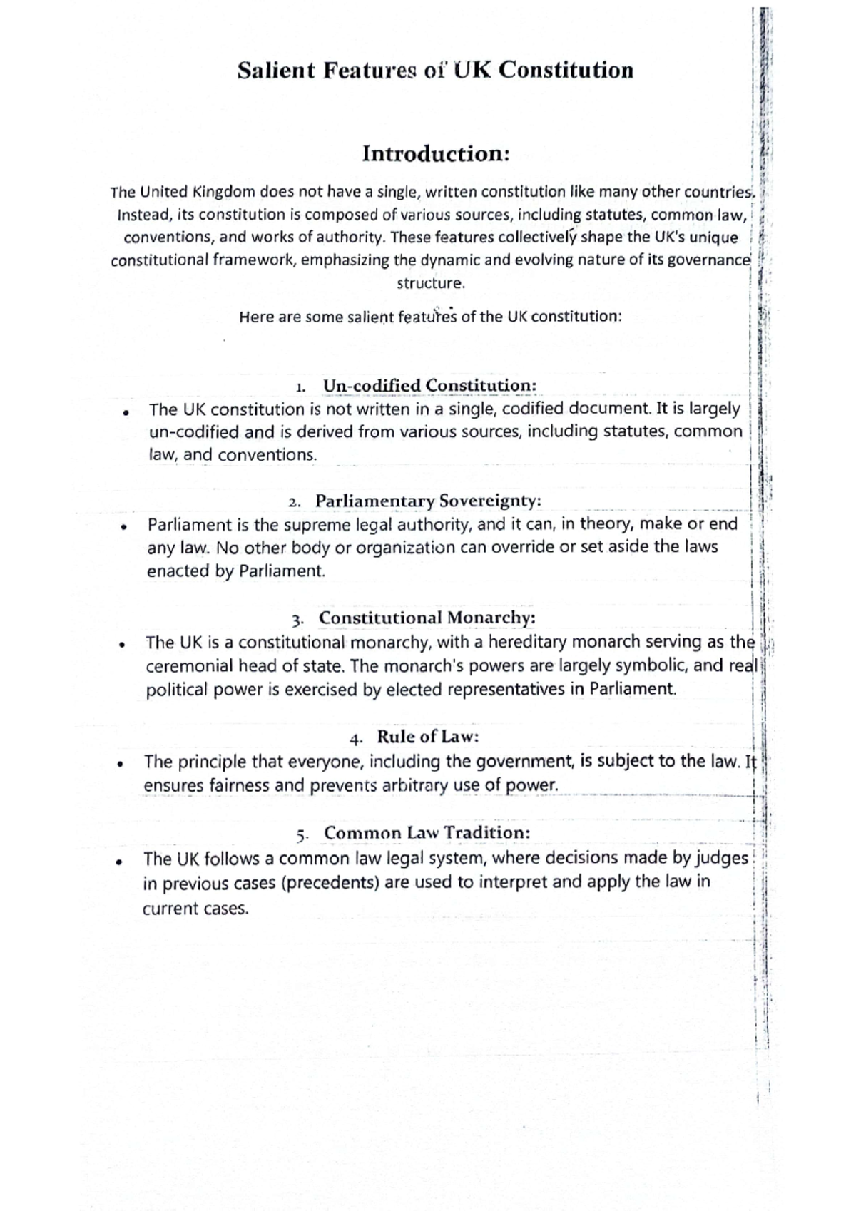 2 - uk constitution notes - Constitutional Law - Studocu