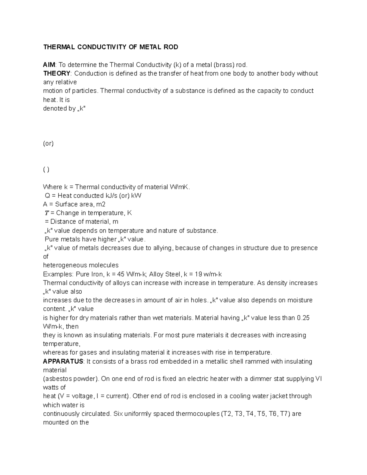 Thermal Conductivity OF Metal ROD - THERMAL CONDUCTIVITY OF METAL ROD ...