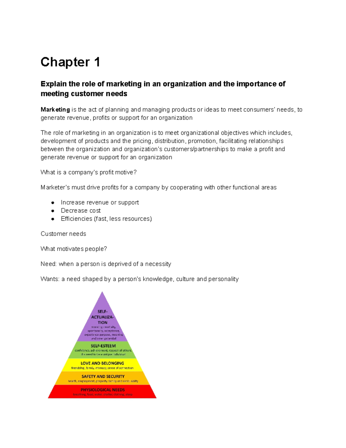 Chapter 1: Marketing Fundamentals Summary - Chapter 1 Explain the role ...