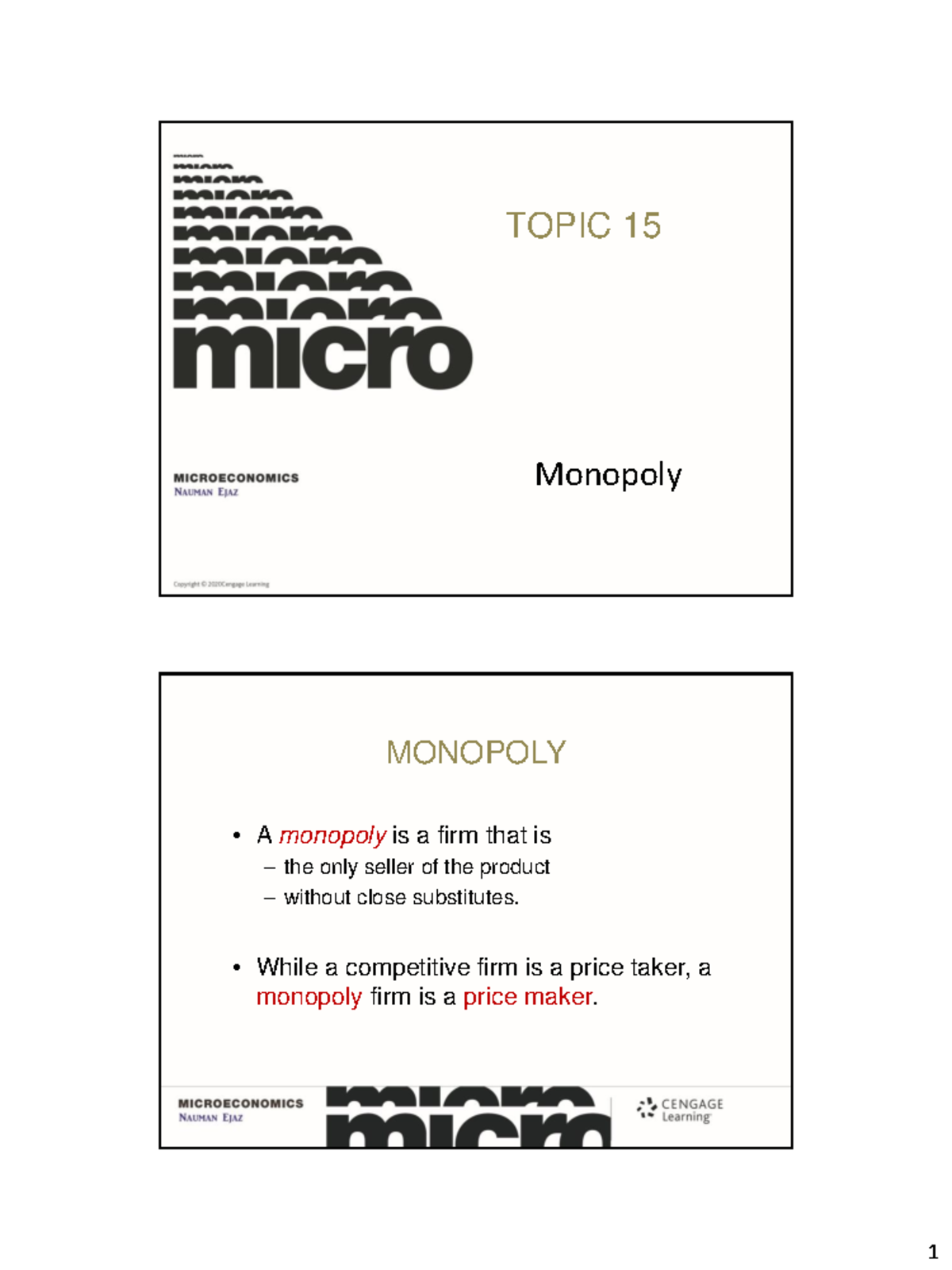Topic 15 - lecture notes - TOPIC 15 Monopoly MONOPOLY • A monopoly is a ...