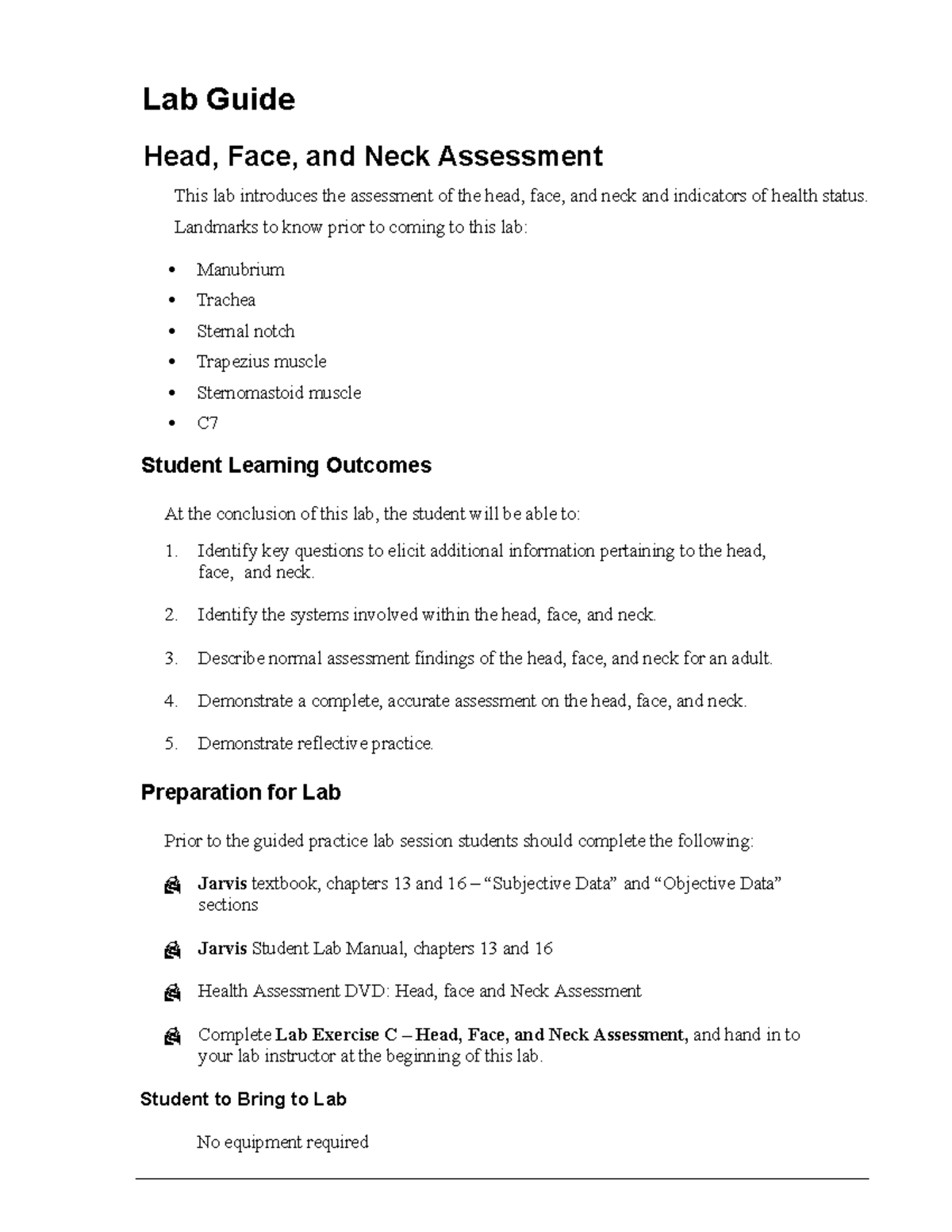 Head Face and Neck Assessment - Lab Guide Head, Face, and Neck ...