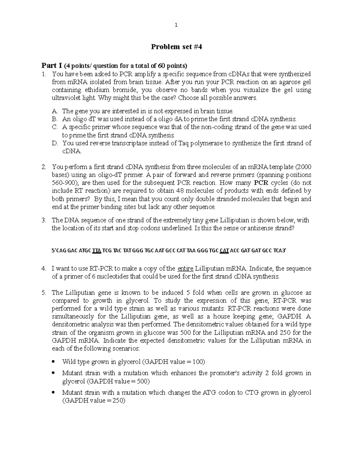 Problem set 4 - John Basso - Problem set Part I (4 points/ question for ...