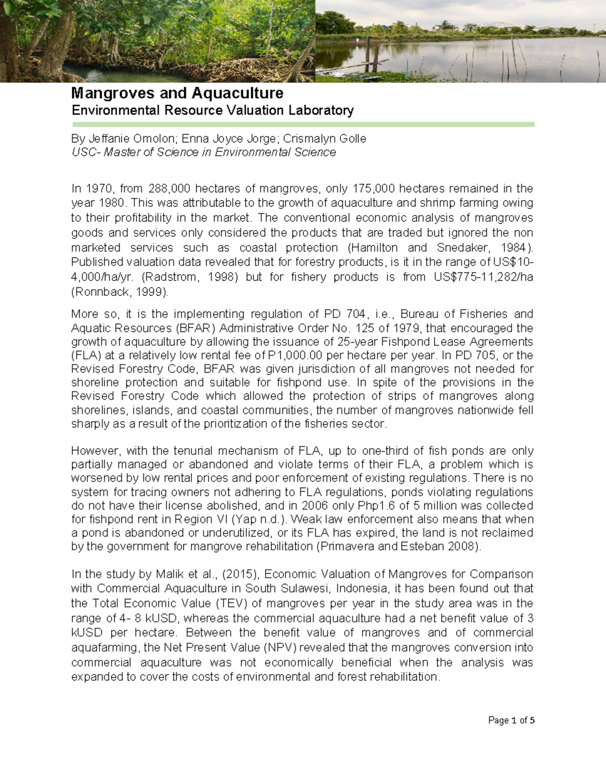 For Review - The conversion of mangroves into commercial aquaculture ...