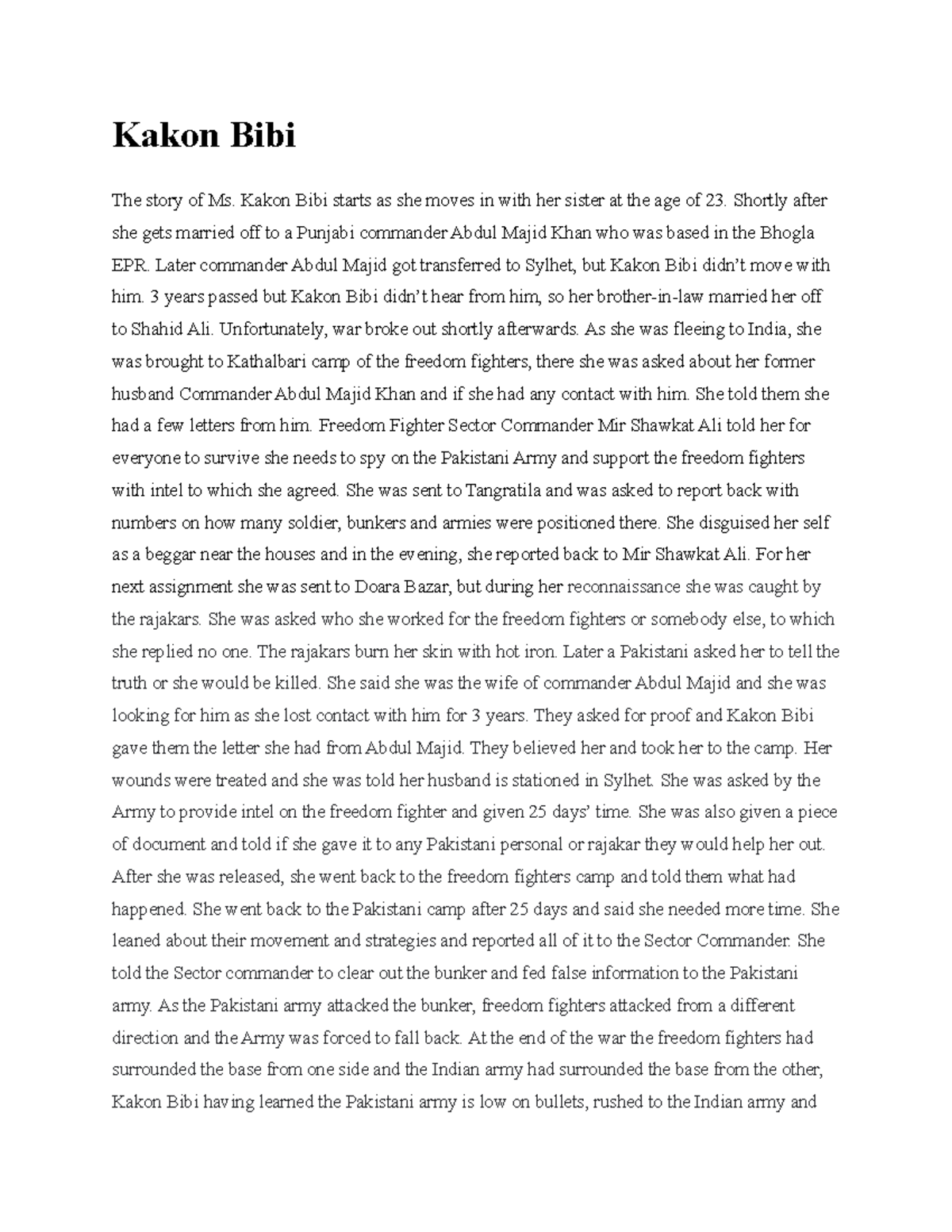 Kakon Bibi Assignment - Kakon Bibi The story of Ms. Kakon Bibi starts ...