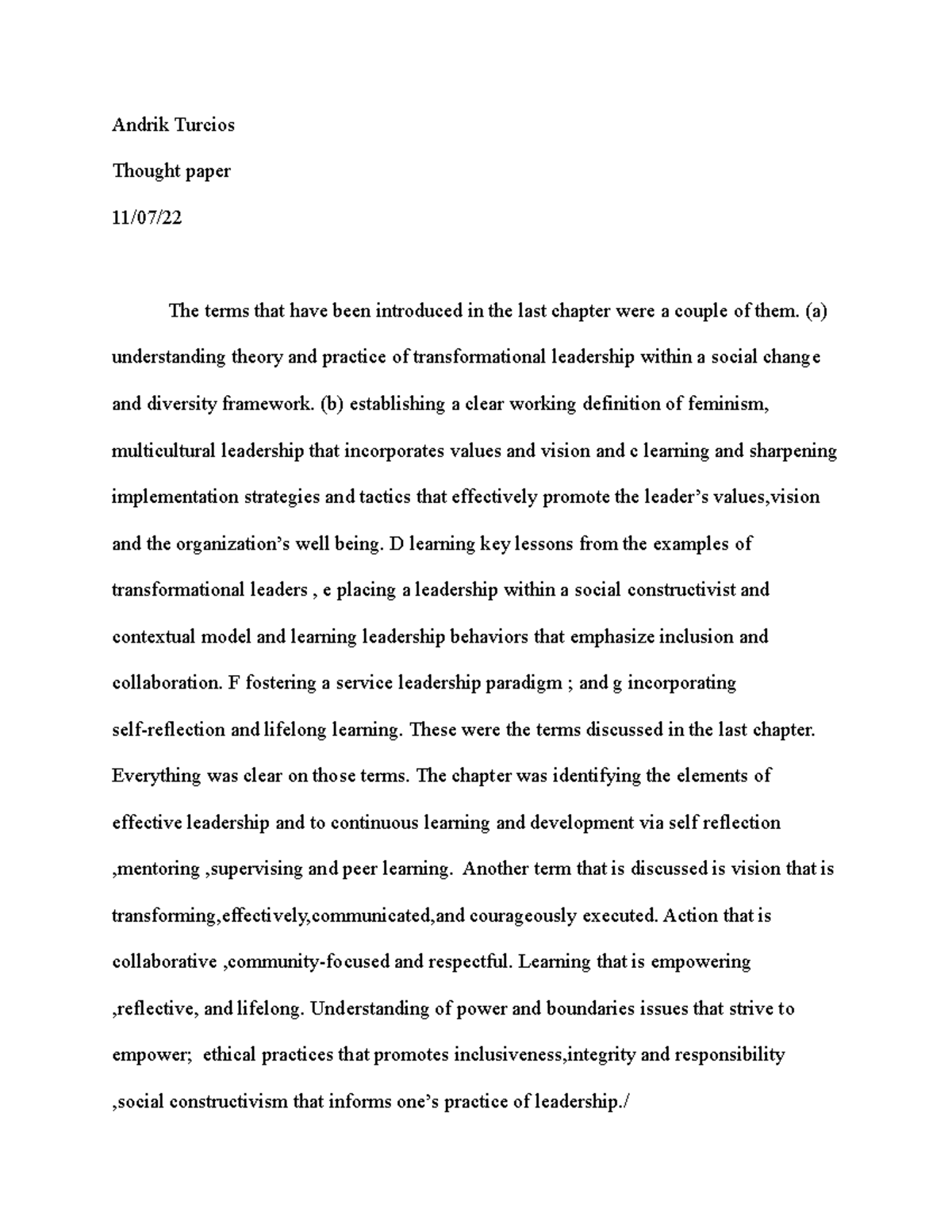 Andrik Turcios - Thought paper 11 07 22 - Andrik Turcios Thought paper ...