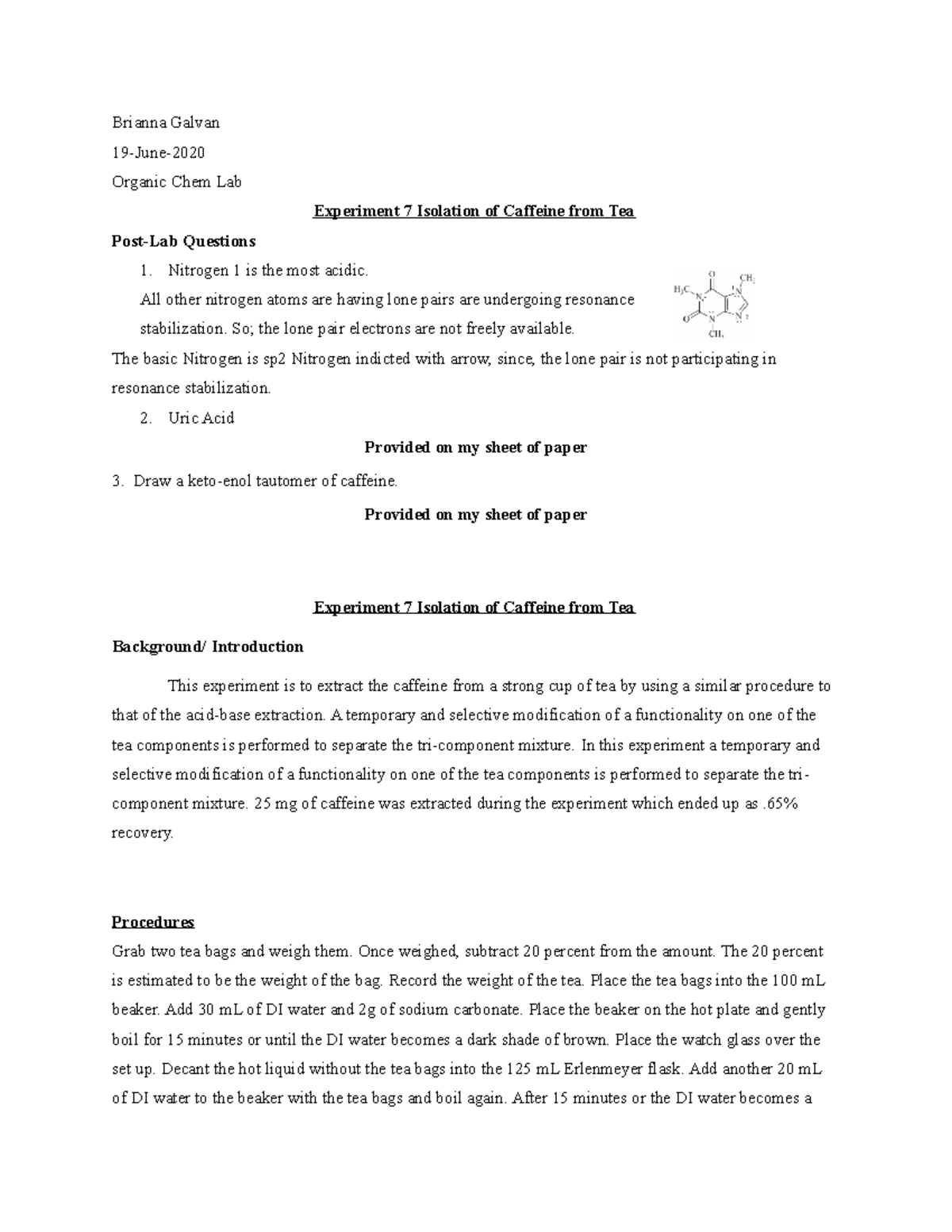 Exp.7 - Lab work with pre and post lab - Brianna Galvan 19-June ...