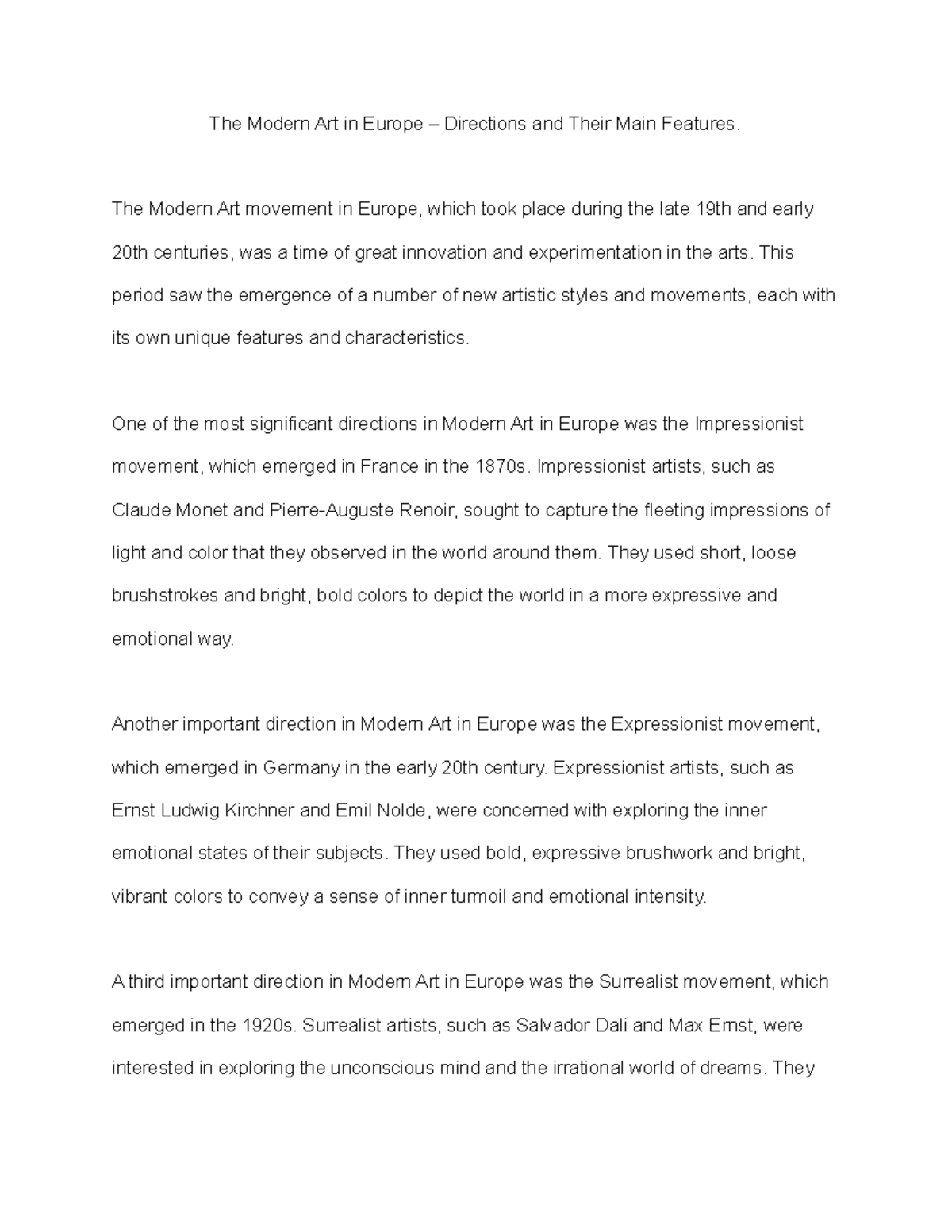 The Modern Art in Europe – Directions and Their Main Features - The ...