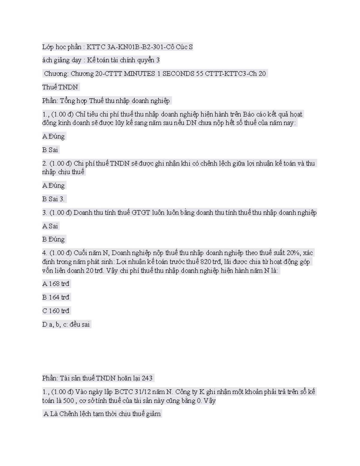 C20 - i don't known what to say about this - Lớp học phần : KTTC 3A-KN01B-B2-301-Cô Cúc S ách ...