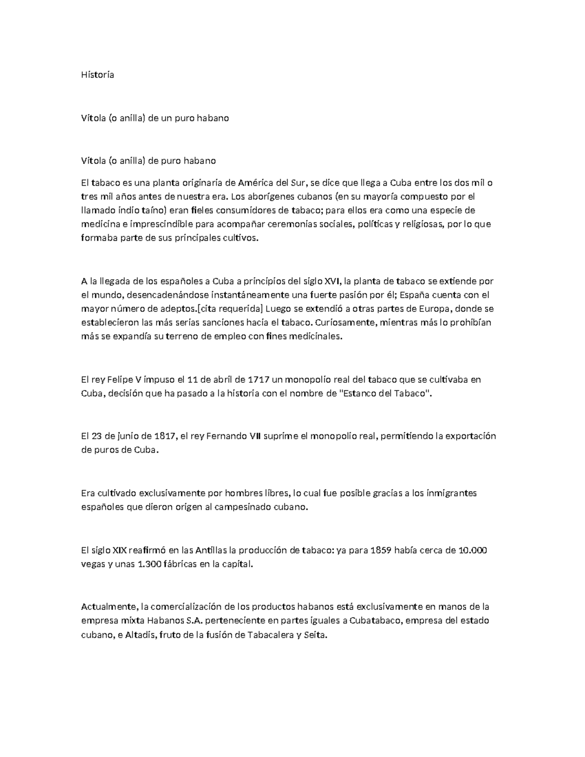 Hidtoriaa del habano - Historia Vitola (o anilla) de un puro habano ...