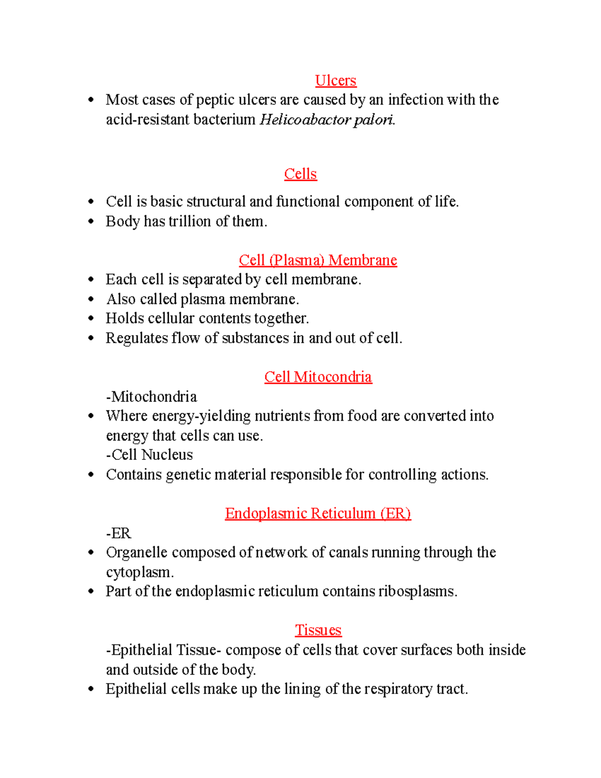 Notes - Jessica Arquette - Ulcers Most cases of peptic ulcers are ...