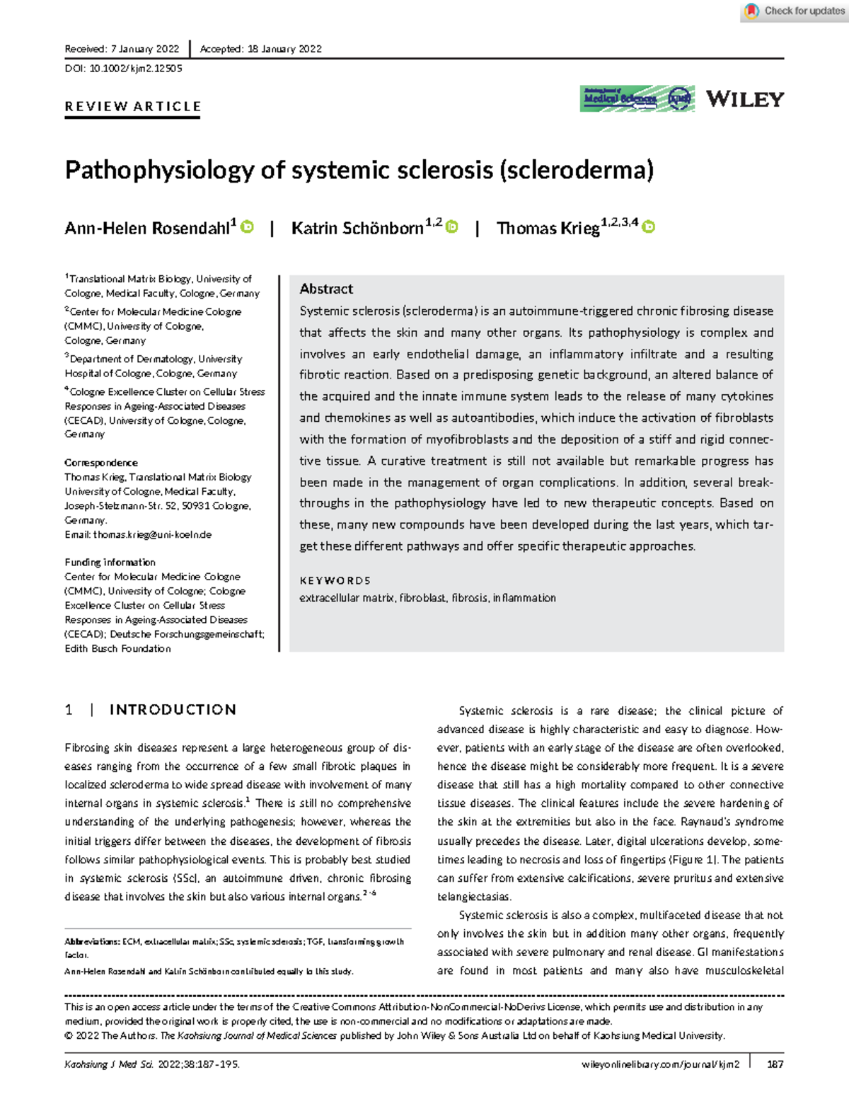 Esclero article - R E V I E W A R T I C L E Pathophysiology of systemic ...