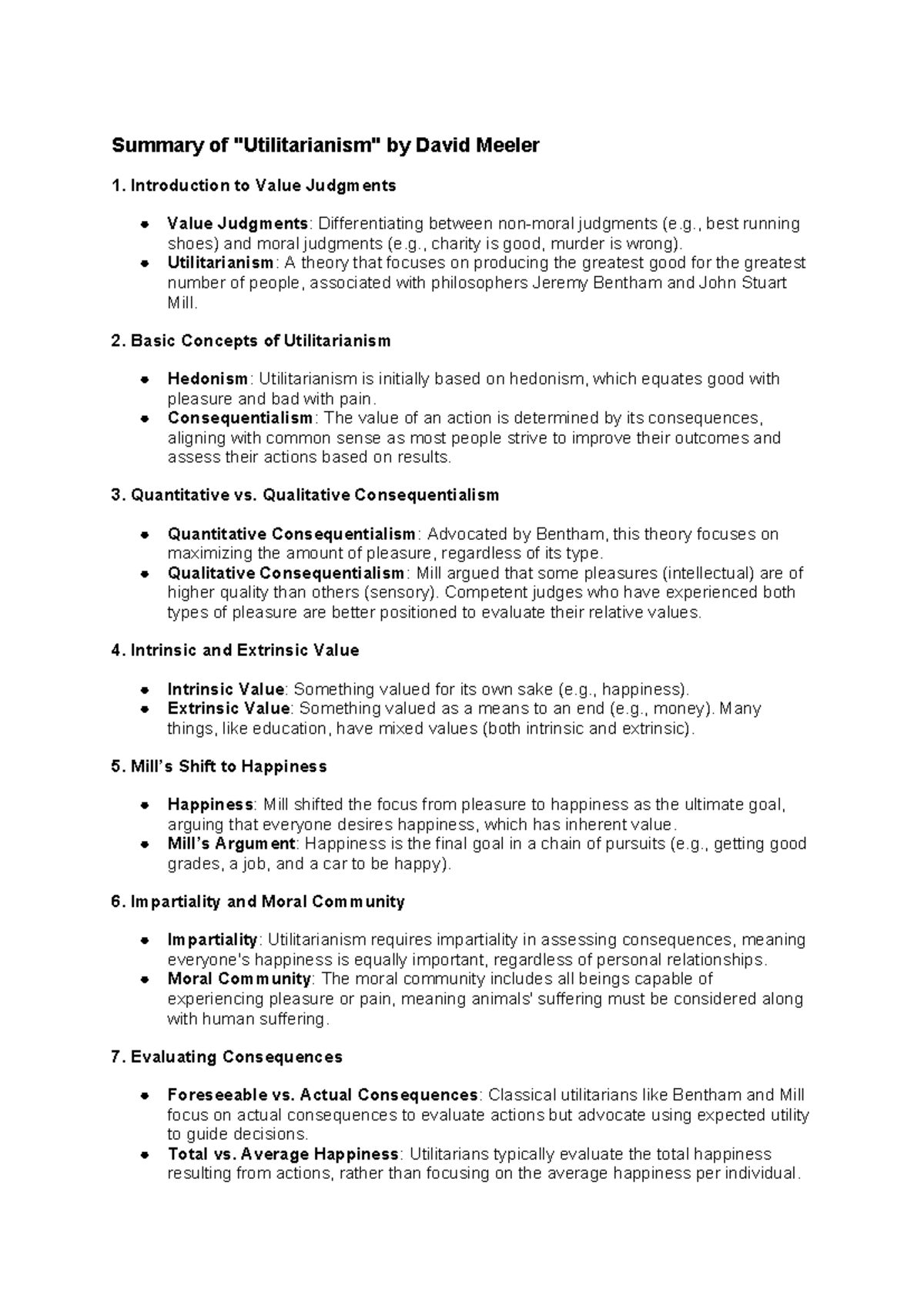 Week 3 reading summary - Summary of "Utilitarianism" by David Meeler ...