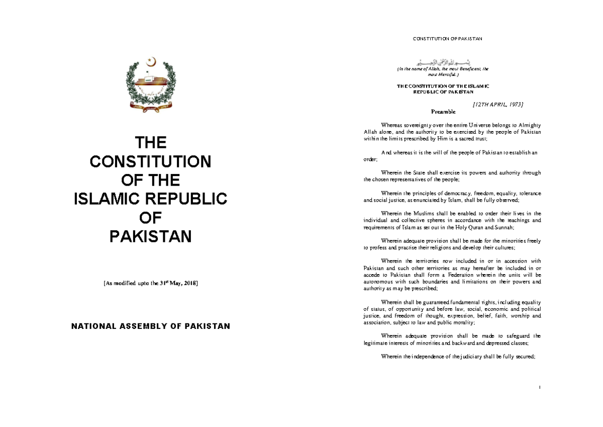 Constitution pakistan - THE CONSTITUTION OF THE ISLAMIC REPUBLIC OF ...
