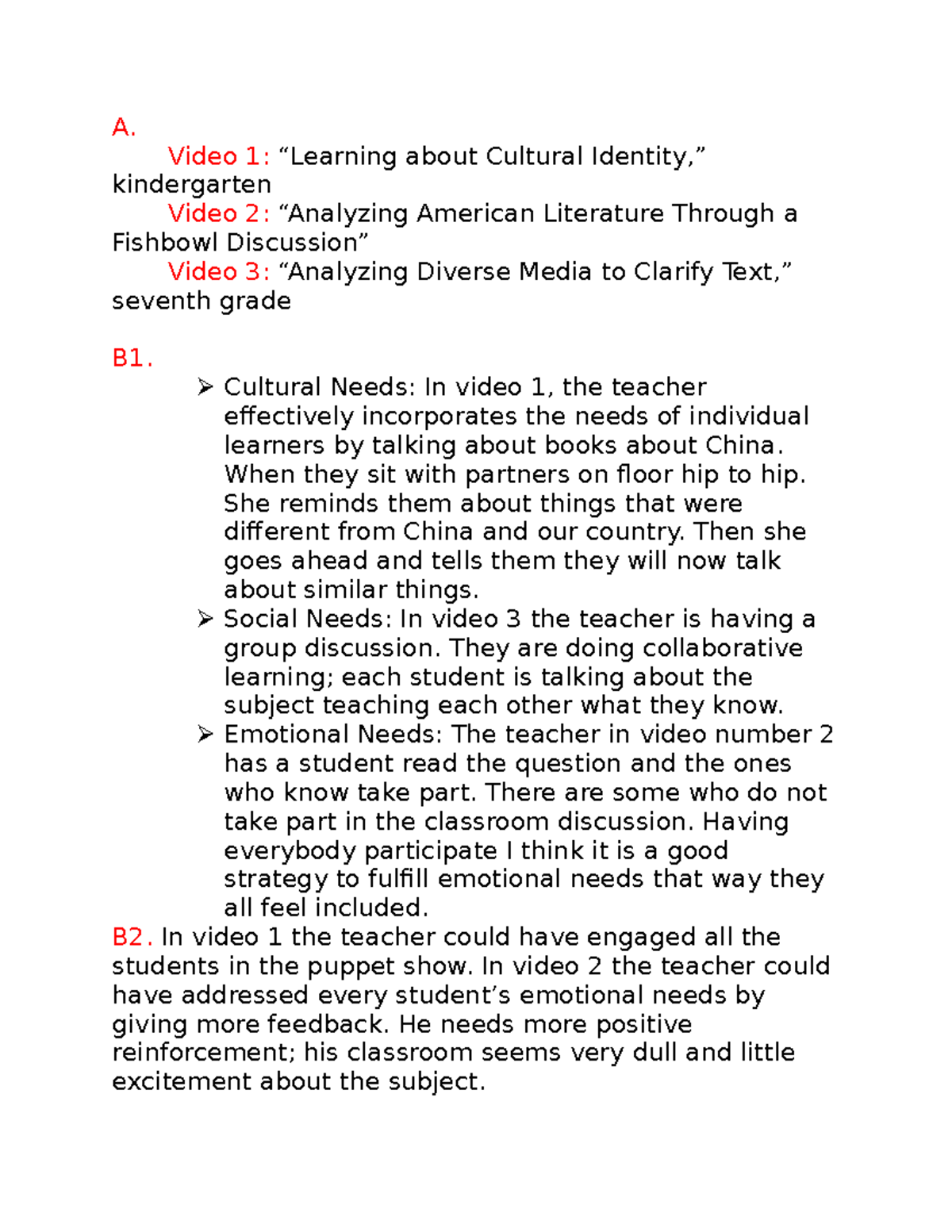 DFM2 Task 1 - Task 1 - A. Video 1: “Learning about Cultural Identity ...