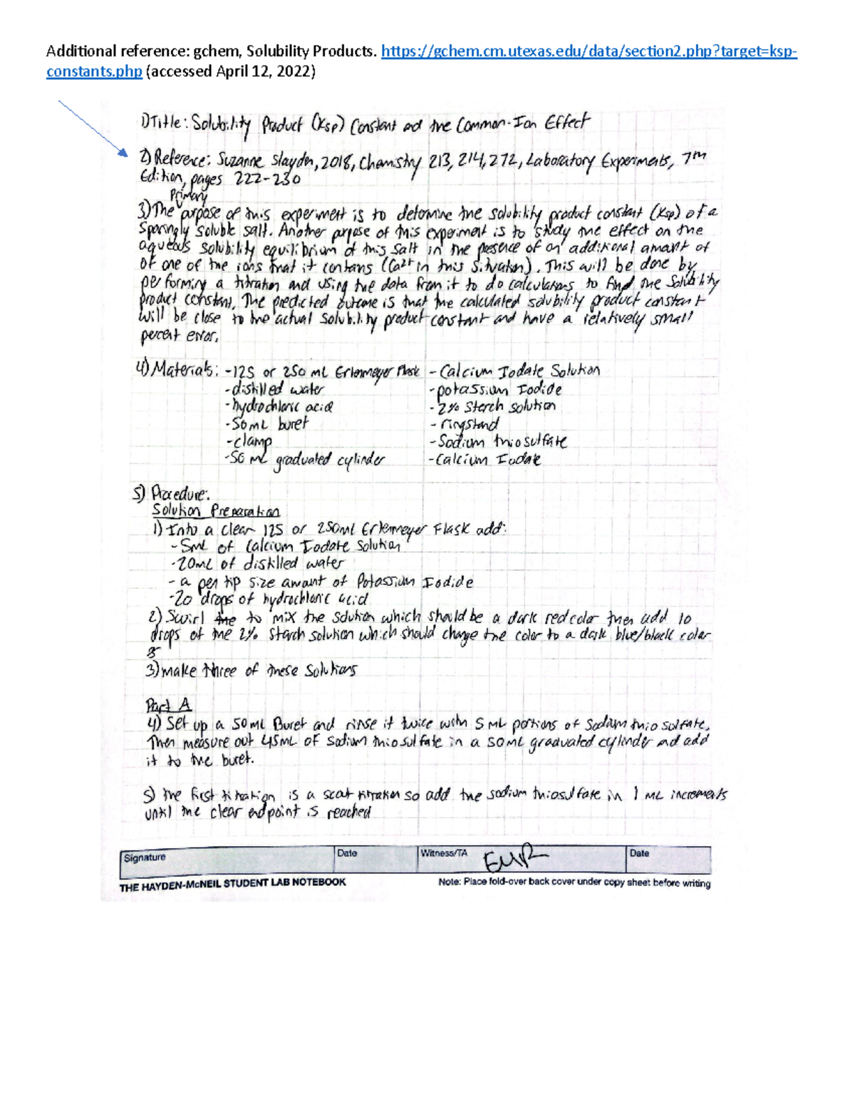 Lab 27- Solubility Constant, Ksp - Additional reference: gchem ...