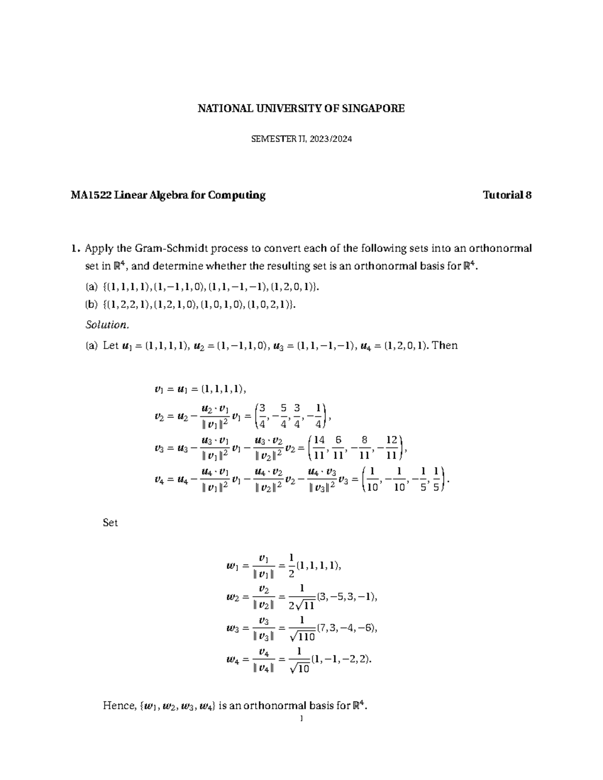 Tut8s - Tutorial 8 - NATIONAL UNIVERSITY OF SINGAPORE SEMESTER II, 2023/ MA1522 Linear Algebra ...