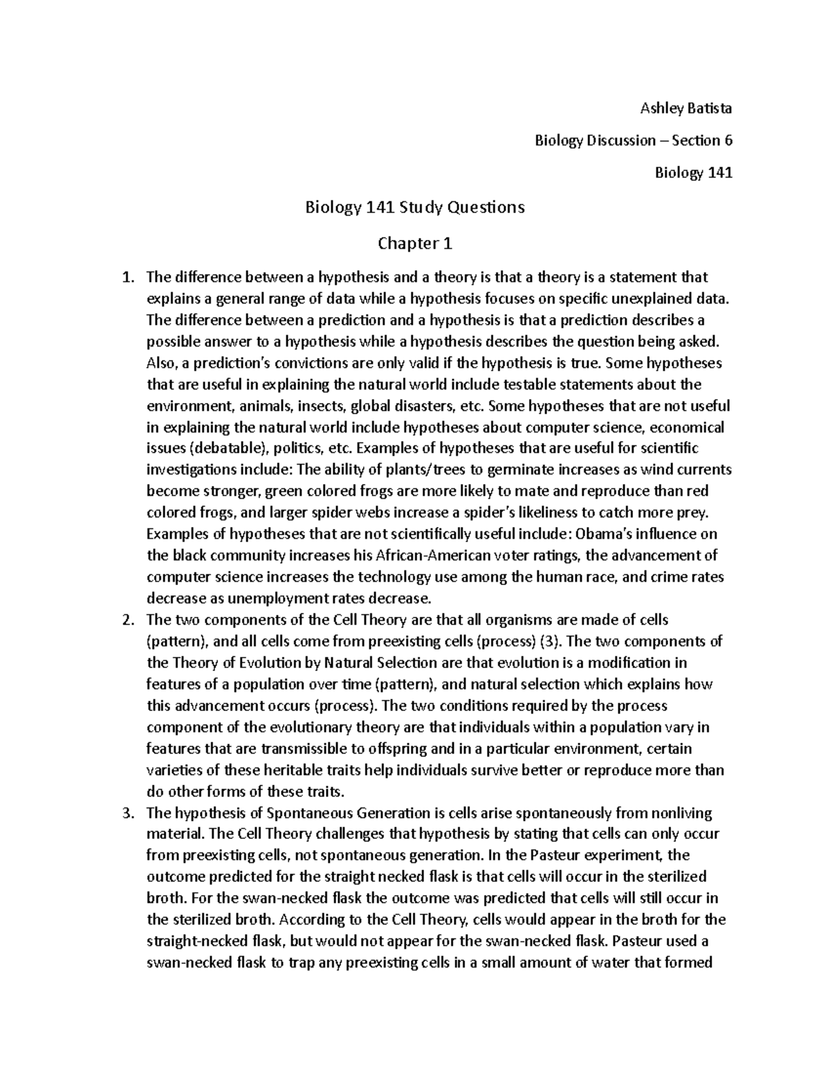 Chapters 1,3,4,5 Study Questions - Ashley Batista Biology Discussion ...
