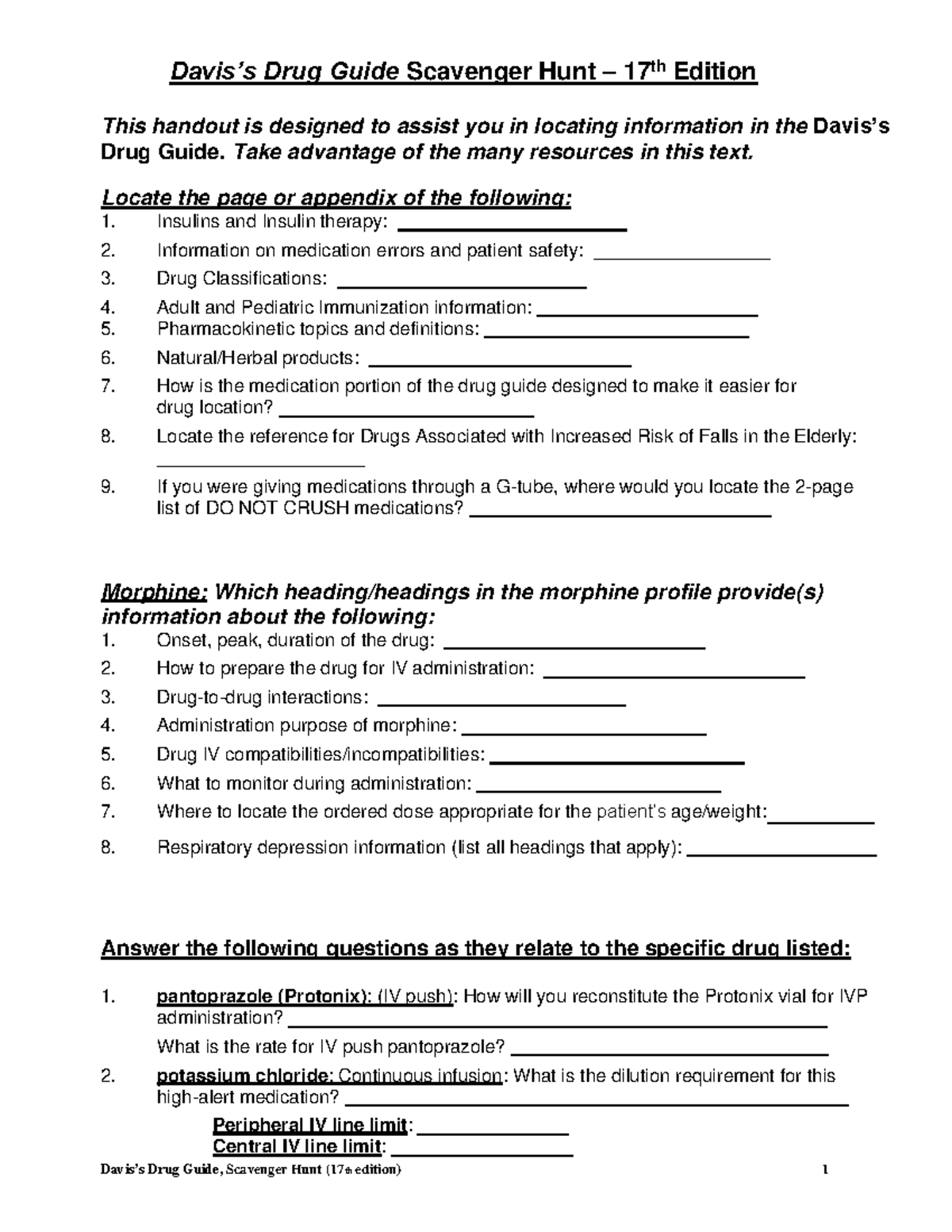 Drug guide scavenger hunt 17th ed f2020 - NSG 120 - Studocu