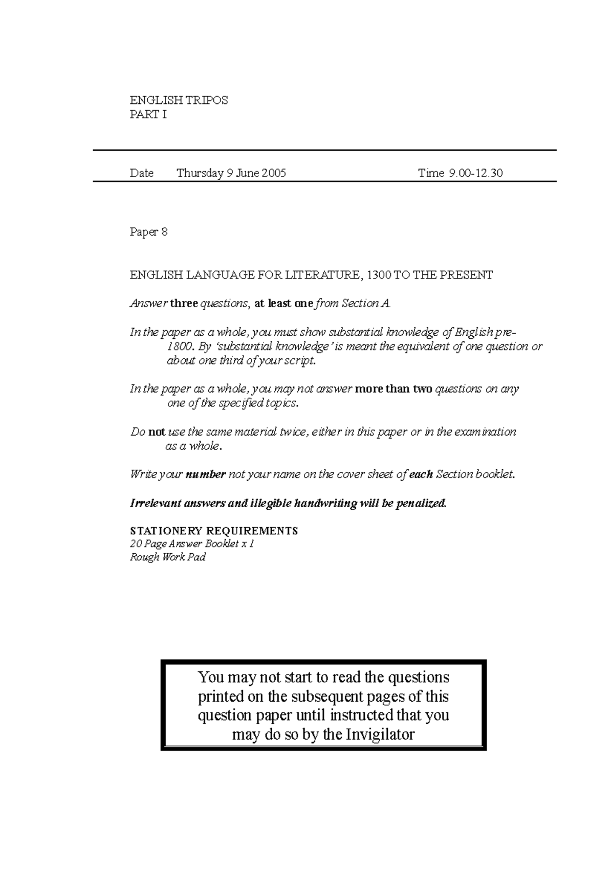 20221002014 331 6338ecc3381a8 paper 8 - ENGLISH TRIPOS PART I Date ...